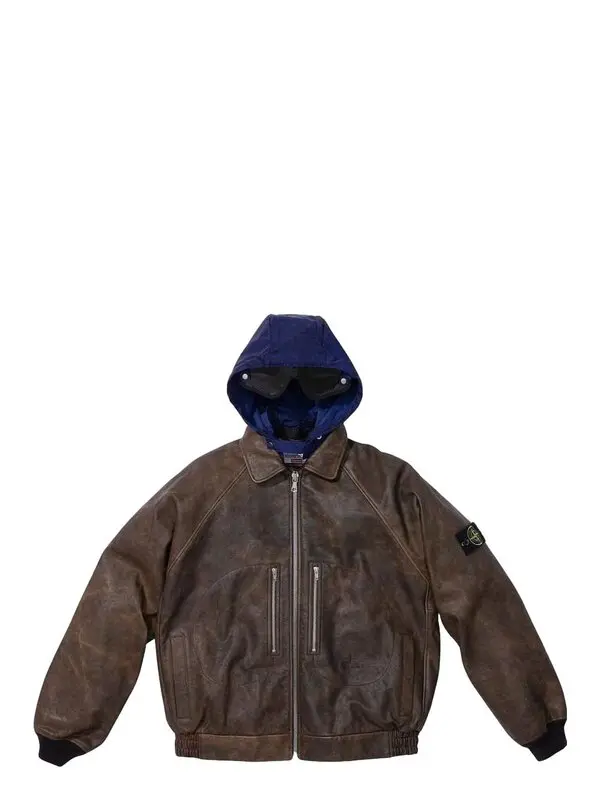 Supreme X Stone Island Leather Bomber Jacket - Brown