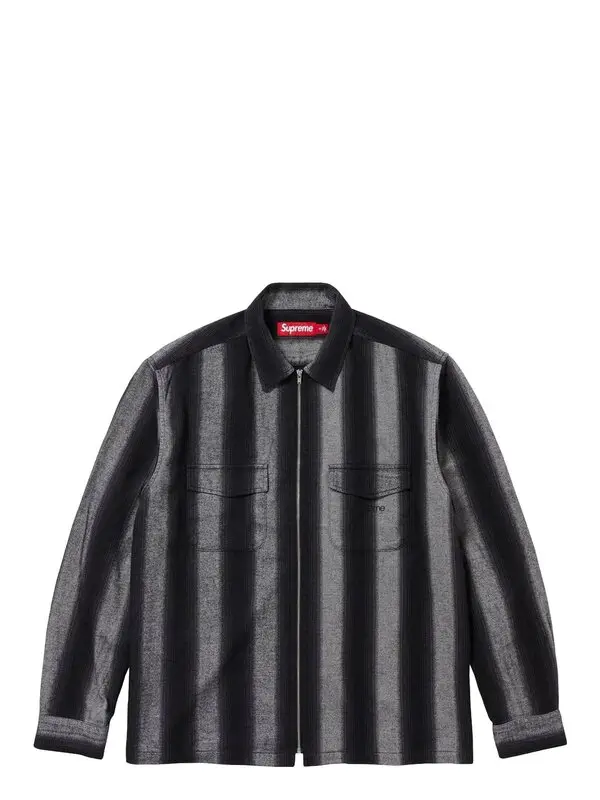 Supreme Stripe Flannel Zip Up Shirt 'black Grey - Black/grey