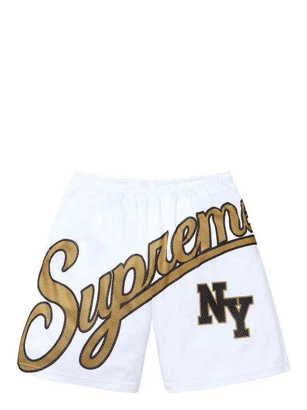 Supreme Big Script Mesh Shorts - White/black/gold
