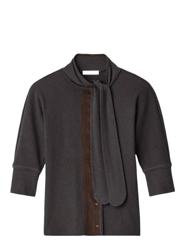 LEMAIRE Tie-neck Paneled Knit Top - Basalt