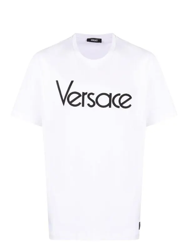 Versace Logo Embroidered Crewneck T-shirt - White
