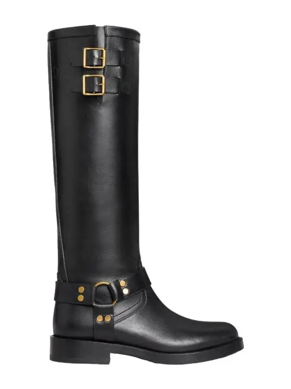 Celine High Boot Biker In Calfskin Vegetal Tanning - Black