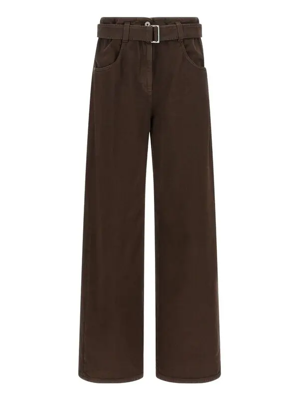 Brunello Cucinelli Belted Wide-leg Trousers - Brown