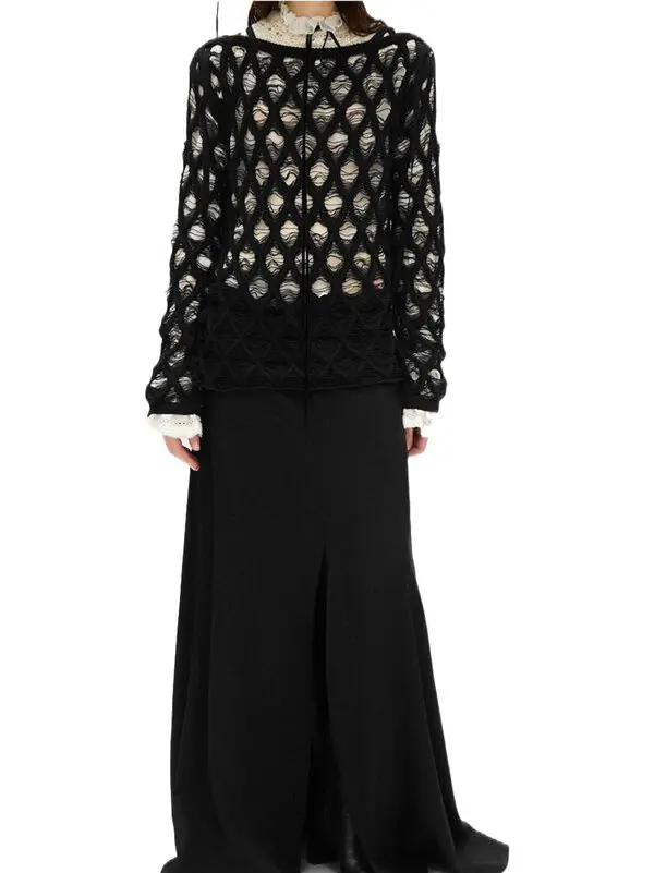 ANN DEMEULEMEESTER Izabel Distressed Knit Sweater - Black