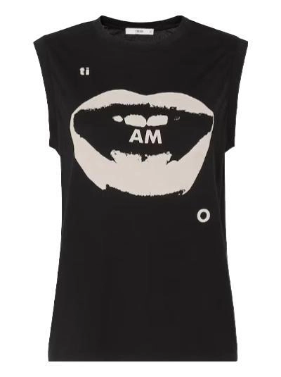 Fendi Sleeveless Jersey Top With Graphic Print - Black