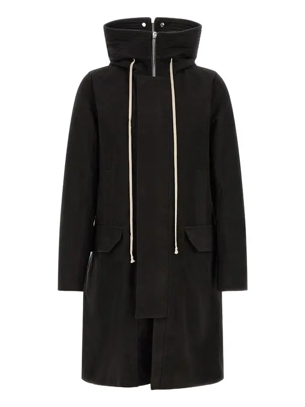 Rick Owens Drawstring Hood Zipped Coat - Black
