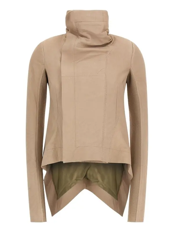 Rick Owens Long Sleeve High Neck Asymmetrical Hem Jacket - Nude