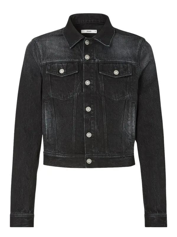 Fendi Stonewashed Denim Jacket With Palladium-finish Metalware - Black