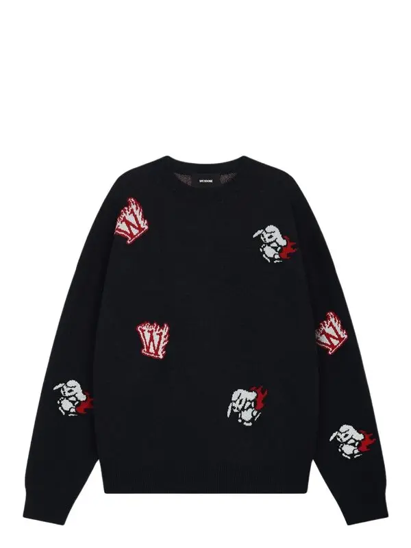 We11Done Crewneck Sweater With Graphic Motif - Navy Blue