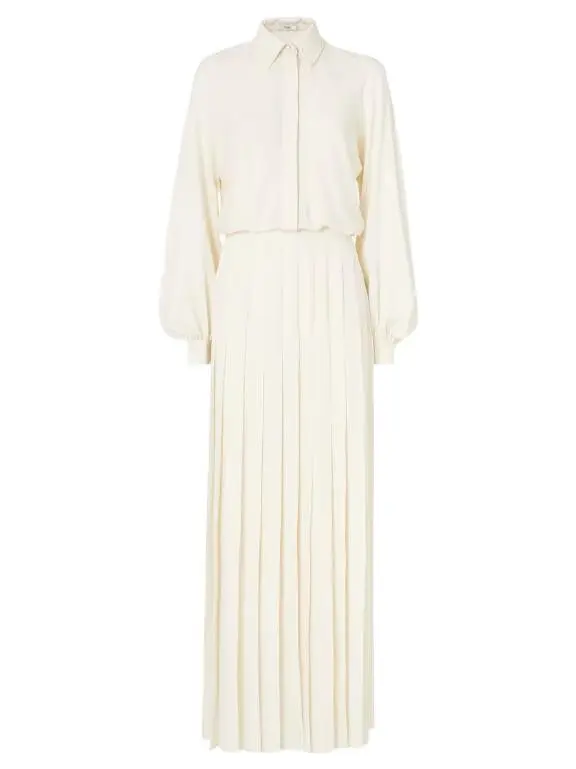Fendi Long Sleeve Shirt Dress With Pleated Skirt - Ivory