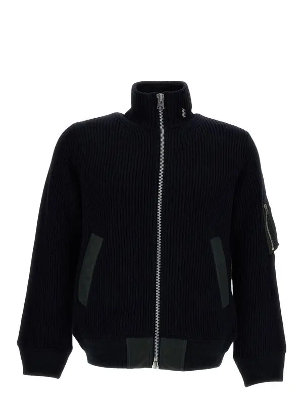 Sacai Rib-knit High Neck Zip-up Sweater - Blue