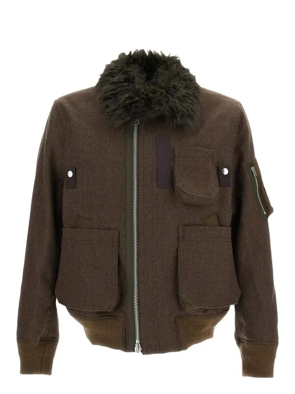 Sacai Long Sleeve Casual Jacket With Dual Zip Closure And Patch Pockets - Brown