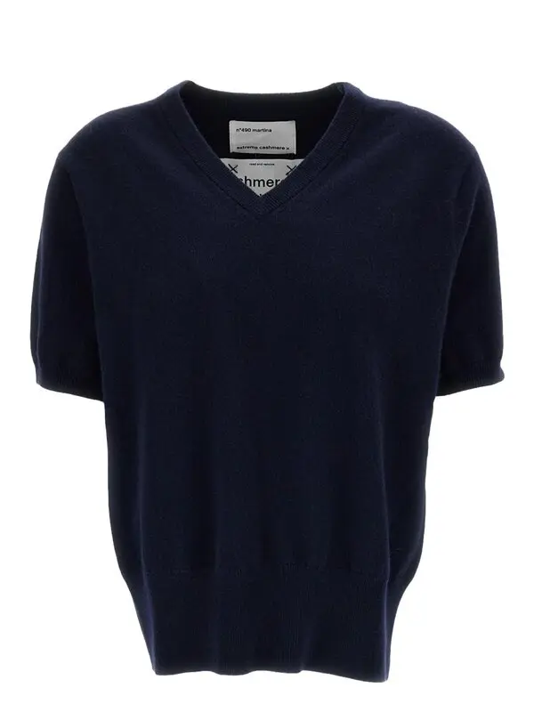 Extreme Cashmere V-neck Short Sleeve Sweater - Blue