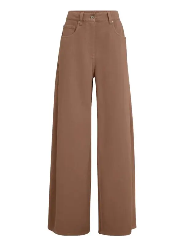 Brunello Cucinelli Dyed Denim Wide-leg Trousers With Monili Detail - Brown