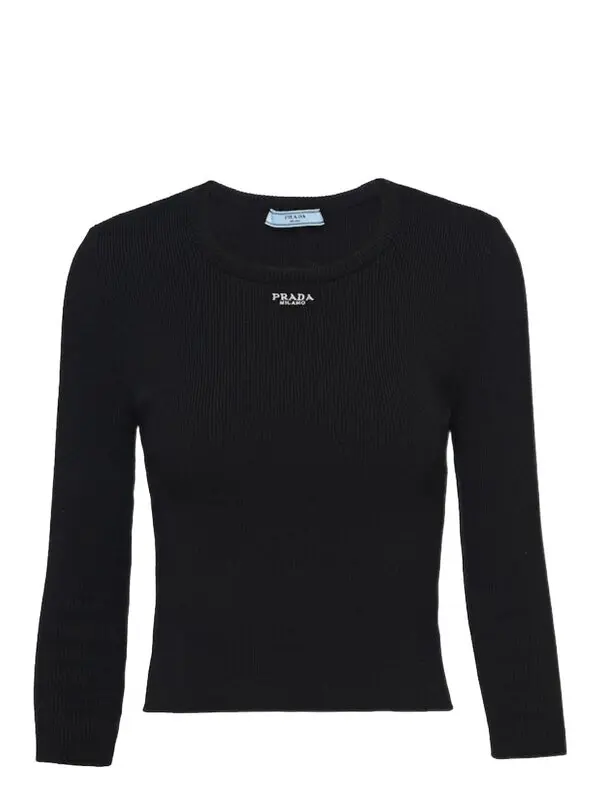 Prada Cotton Ribbed Knit Sweater - Black