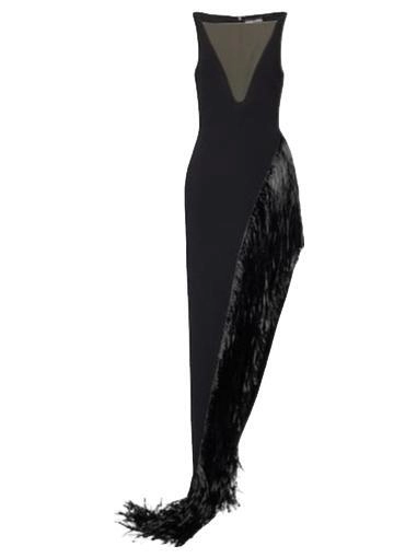 David Koma Fringed Asymmetrical Gown - Black