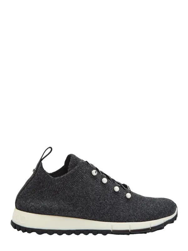 JIMMY CHOO Veles Cashmere-knit Sneakers With Pearl Embellishments - Black Other