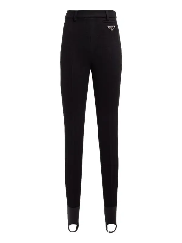 Prada Stretch Flannel High Waist Stirrup Pants - Black