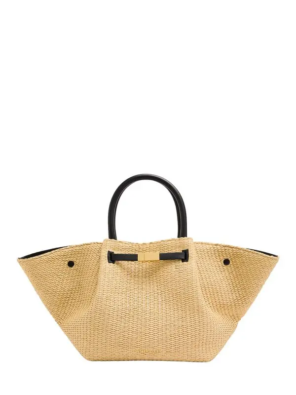 DEMELLIER The New York Midi Raffia And Leather Tote - White