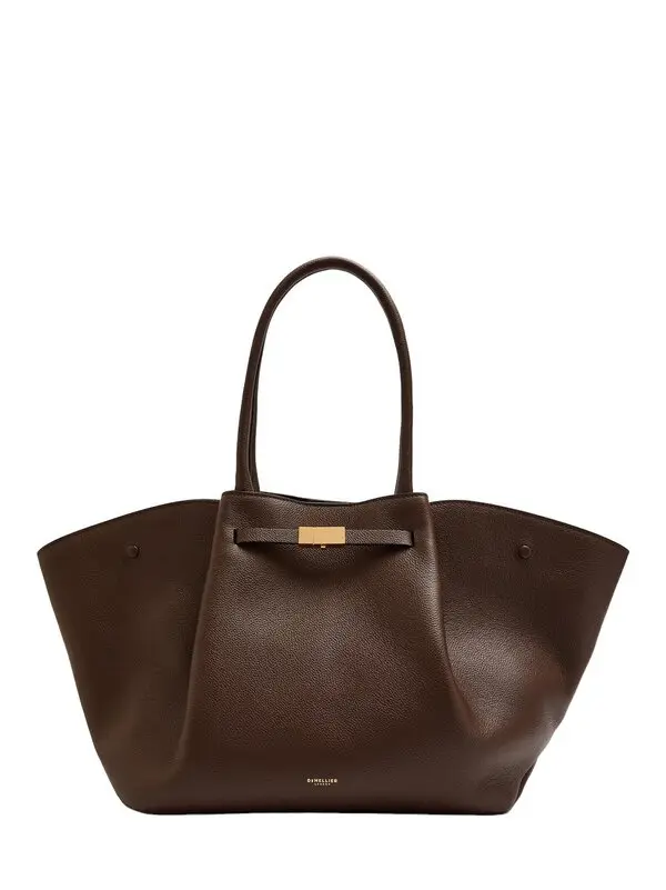 DEMELLIER Grained Leather Tote With Belted Detail - Dark Brown