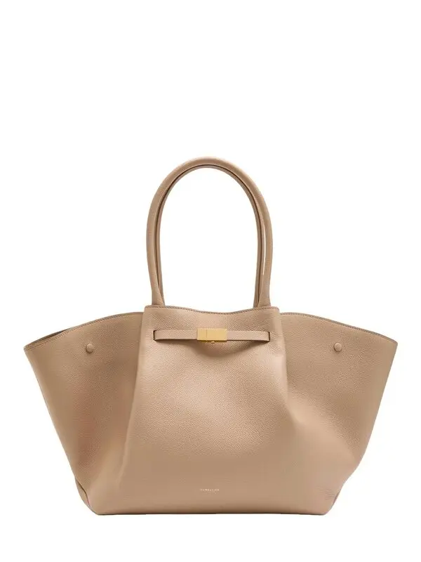 DEMELLIER Grained Leather Tote With Belted Detail - Taupe