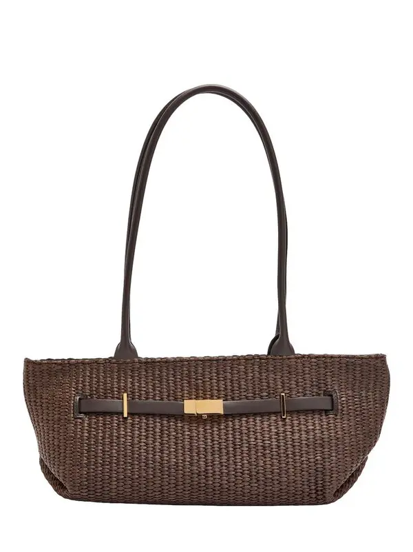 DEMELLIER The New York Raffia And Leather Shoulder Bag - Dark Brown