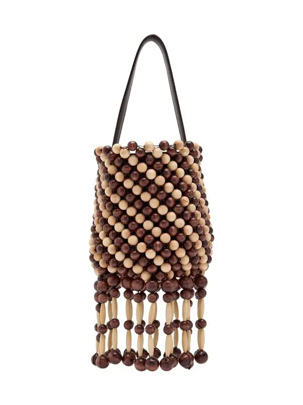 Rabanne Beaded Leather Bucket Bag - Brown