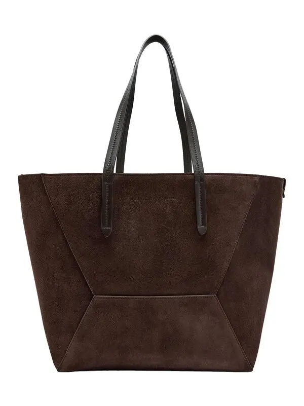Brunello Cucinelli Medium Suede Tote With Beaded Embellishments - Chocolate
