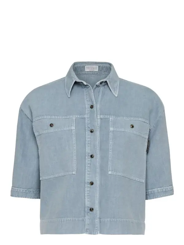 Brunello Cucinelli Cropped Shirt - Sky-blue