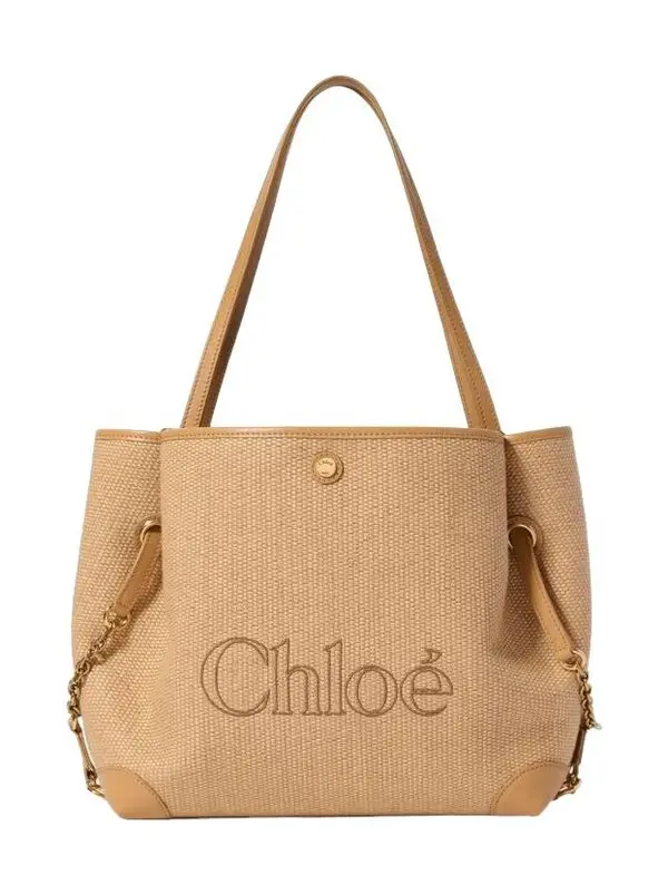 Chloé Raffia Effect Clover Double Carry Bag - Nude