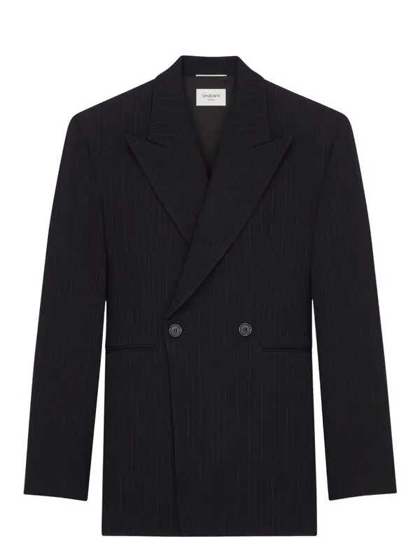 Saint Laurent Double-breasted Striped Jacket - Black