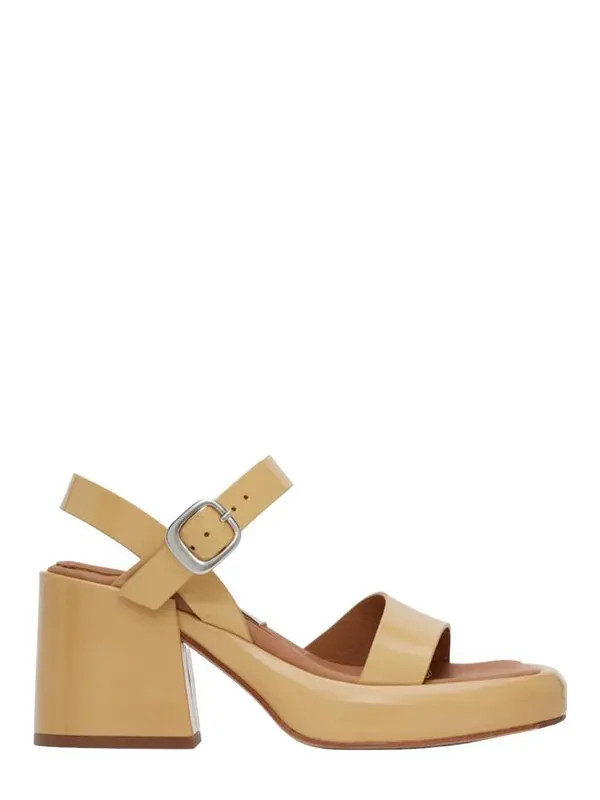 MIISTA Square Toe Platform Block Heel Sandals - Nude