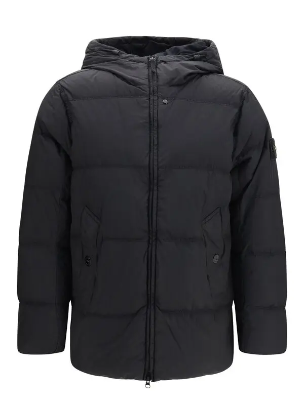 Stone Island Crinkle Reps Ny Down Jacket With Hood - Black