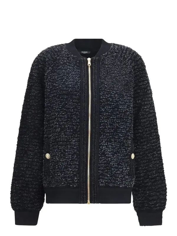 Balmain Zip Jacket With Sequin Details And Lion Head Snap Buttons - Black
