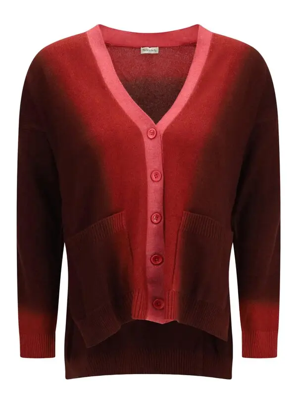 MIRROR IN THE SKY Ombré Cashmere Cardigan With Pockets - Bordeaux