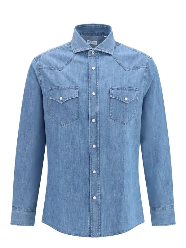 Brunello Cucinelli Easy Fit Ightweight Denim Shirt Mae - Light Blue