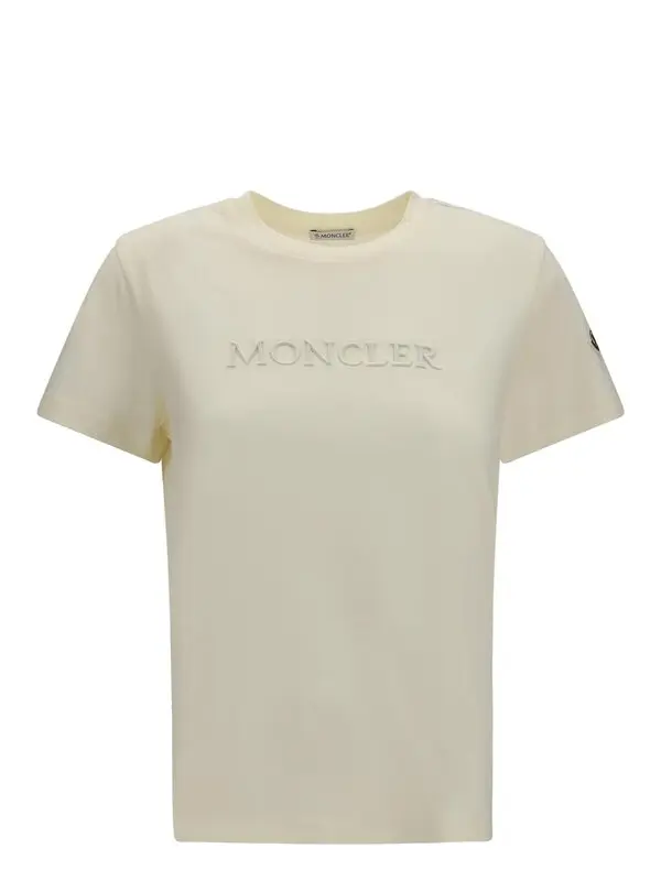 Moncler Cotton T-shirt With Tone-on-tone Embroidered Logo - Cream