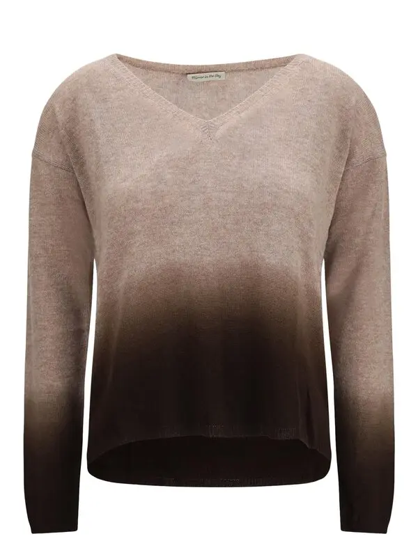 MIRROR IN THE SKY V-neck Cashmere Sweater With Gradient Finish - Brown