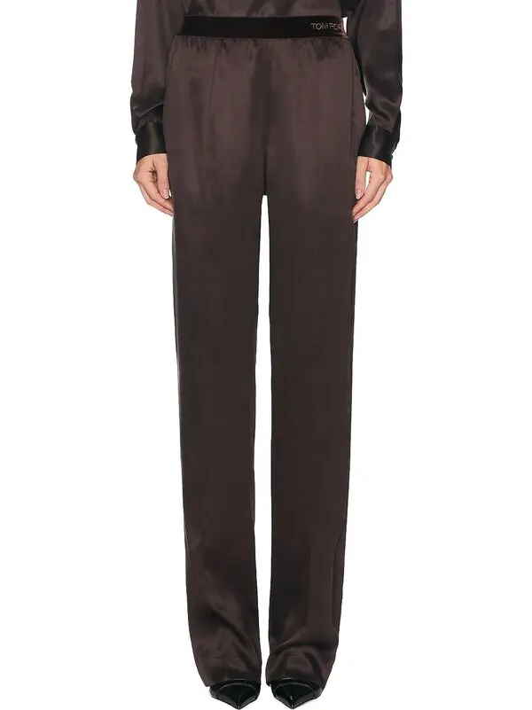 TOM FORD Silk Satin Straight Leg Pant - Espresso