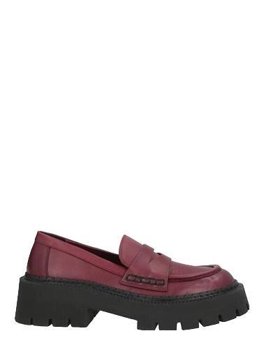 VIC MATIE Burgundy Leather Loafers With Chunky Lug Sole - Red