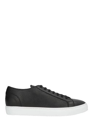 DOUCAL'S Pebbled Leather Lace-up Low-top Sneakers - Black