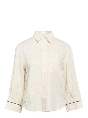 Brunello Cucinelli Linen Shirt With Appliqu - Beige