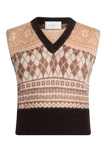 BALLANTYNE Sleeveless V-neck Jacquard Knit Sweater Vest - Camel