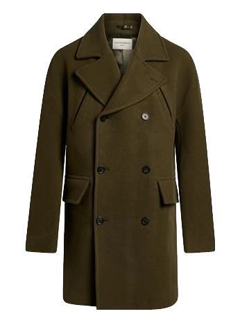 Officine Générale Double-breasted Military Virgin Wool & Polyamide Coat - Green