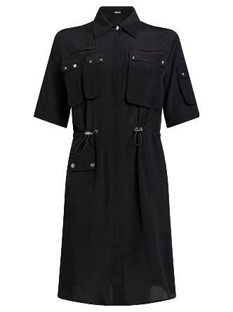 Versace Silk Crepe Shirt Dress With Drawstring Waist - Black