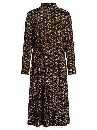 SIYU Geometric Print Midi Shirt Dress - Green