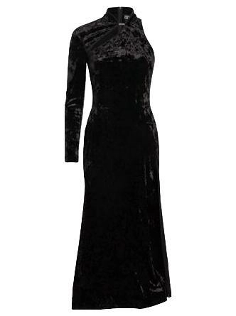 Versace Velvet One-shoulder Maxi Dress With Cutout And Side Slit - Black