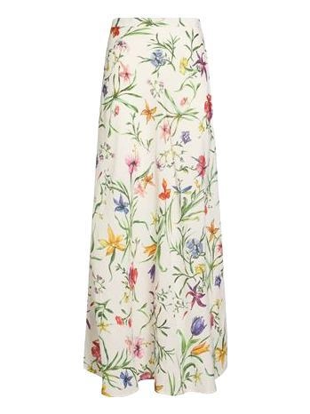 120% Lino Floral Print Maxi Skirt - White