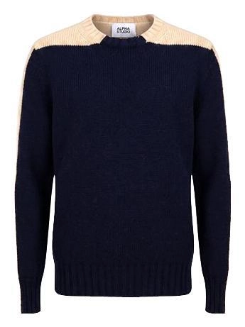 Alpha Studio Two-tone Wool, Polyamide, And Alpaca Wool Sweater - Blue