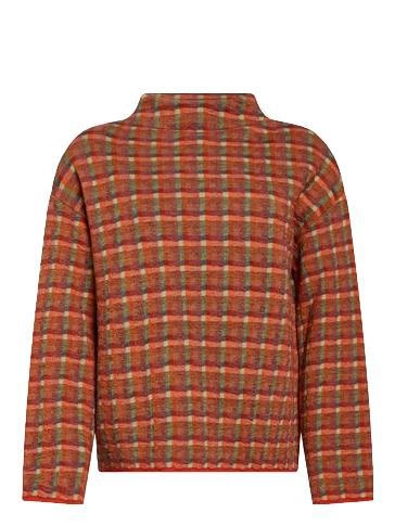 SIYU Merino Wool Checked Mock Neck Sweater - Orange